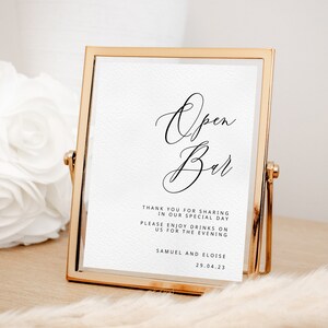 Cursive Open Bar Sign Template Simple Printable Wedding Reception Sign ...