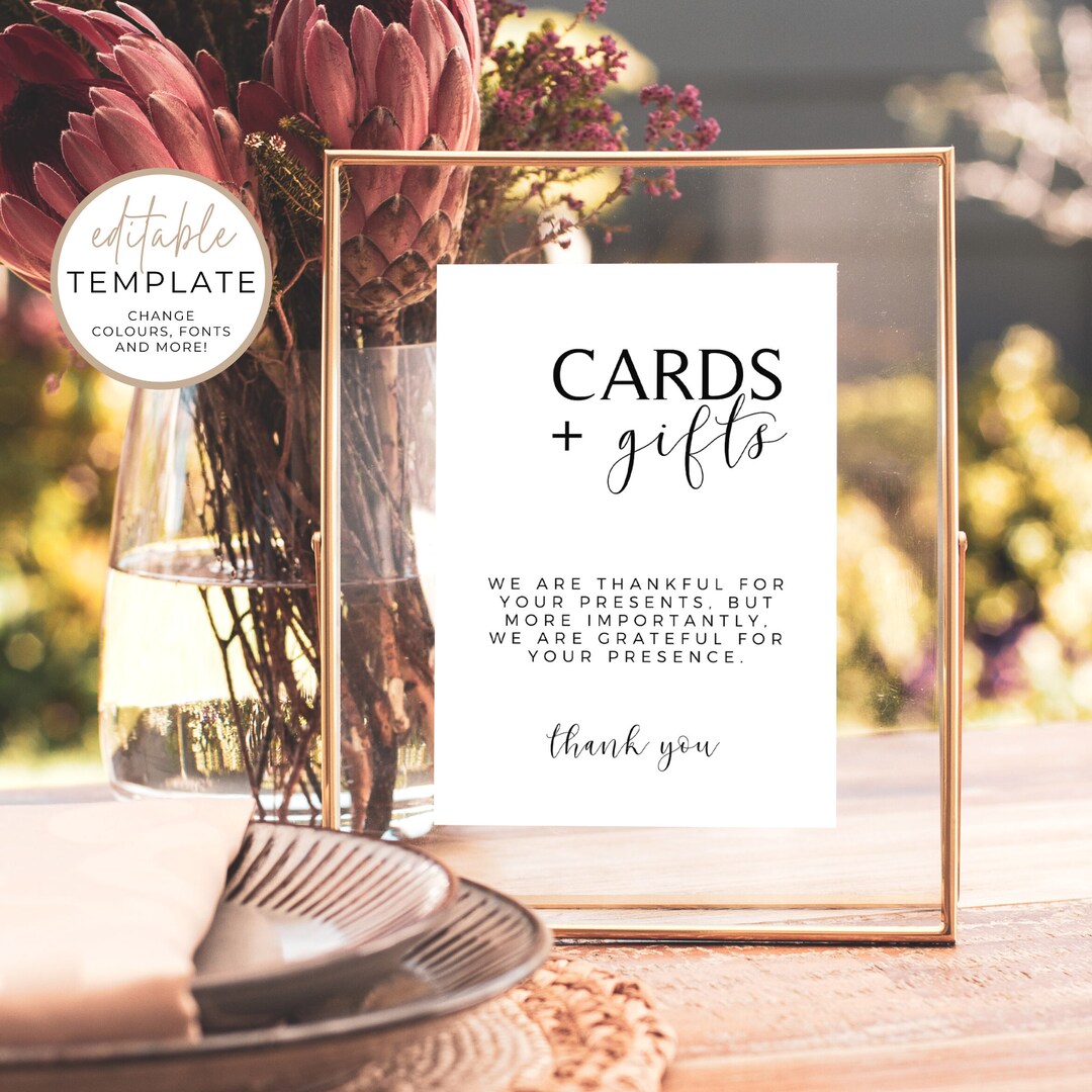 Modern Cards and Gifts Sign Template Simple Printable Wedding Reception ...
