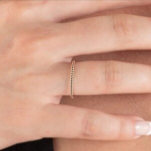 14k Gold Super Thin Ring, Solid Gold Simple Thin Ring, Dainty Stacking ...