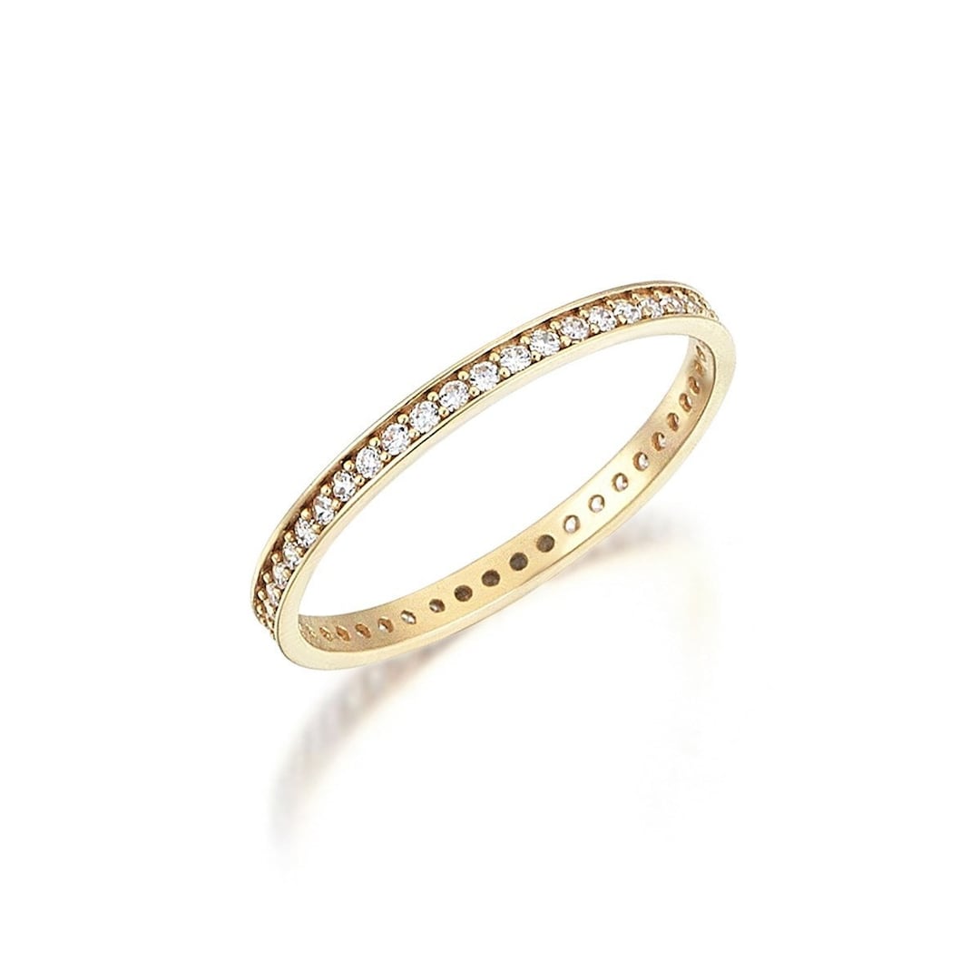 14k Gold Channel Set Eternity Ring, Solid Gold Wedding Ring, Women's ...