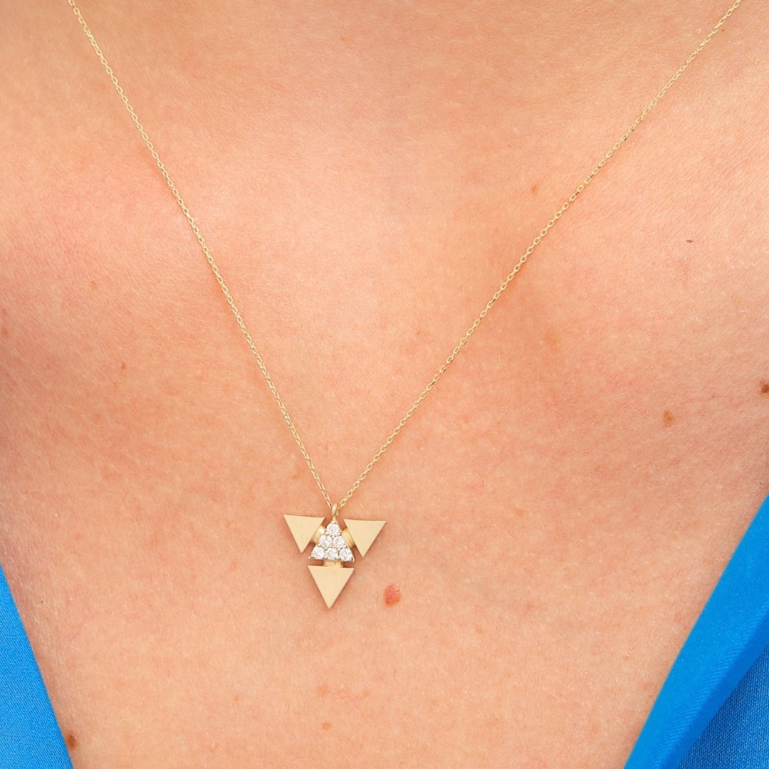 Diamond Necklace| 14K Gold Triangle Diamond Necklace|minimalist ...