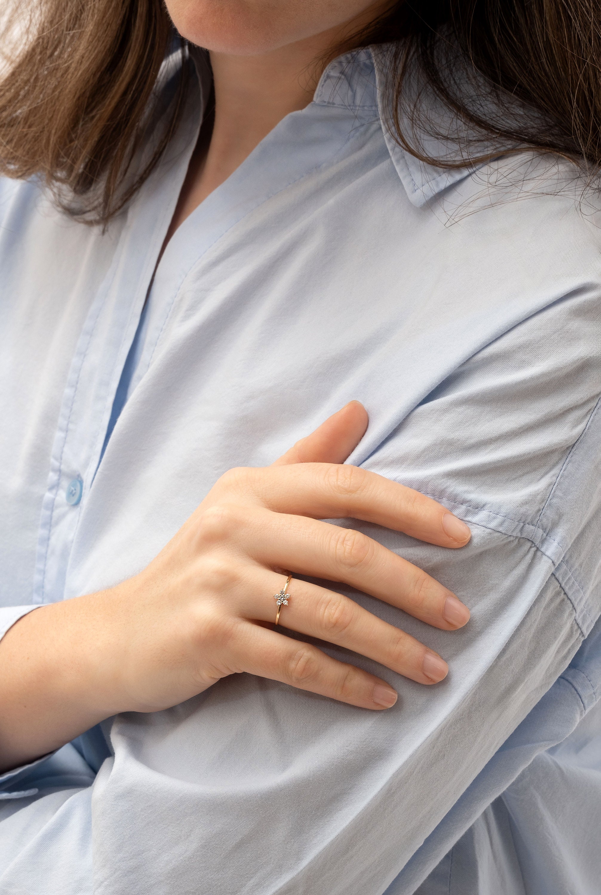 14K Solid Gold Emily Floral Diamond Ring - Etsy