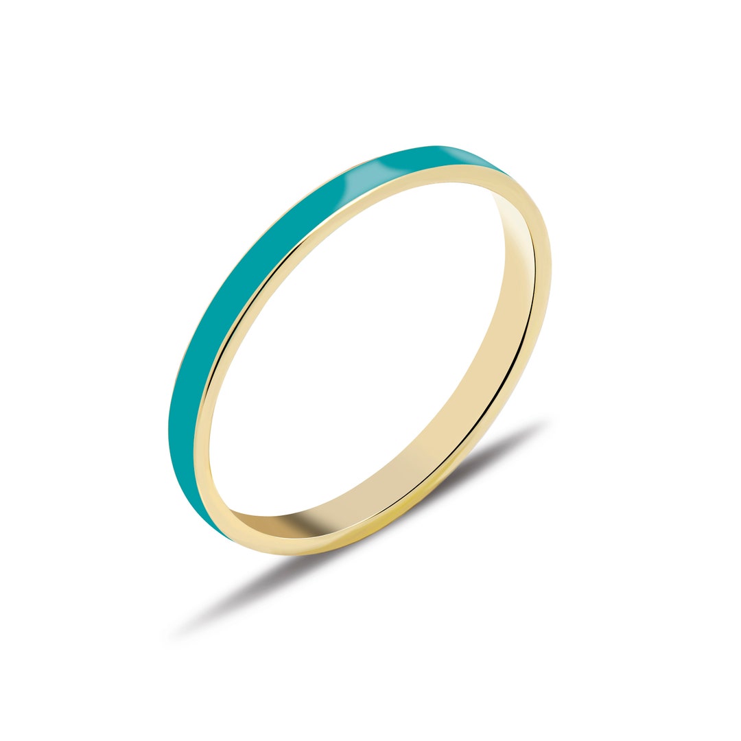 14K Solid Gold Colorful Mood Ring With Blue Enamel Women's Dainty ...