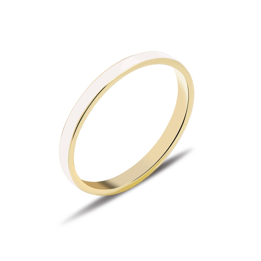 14K Solid Gold Colorful Mood Ring With White Enamel| Women's Dainty ...