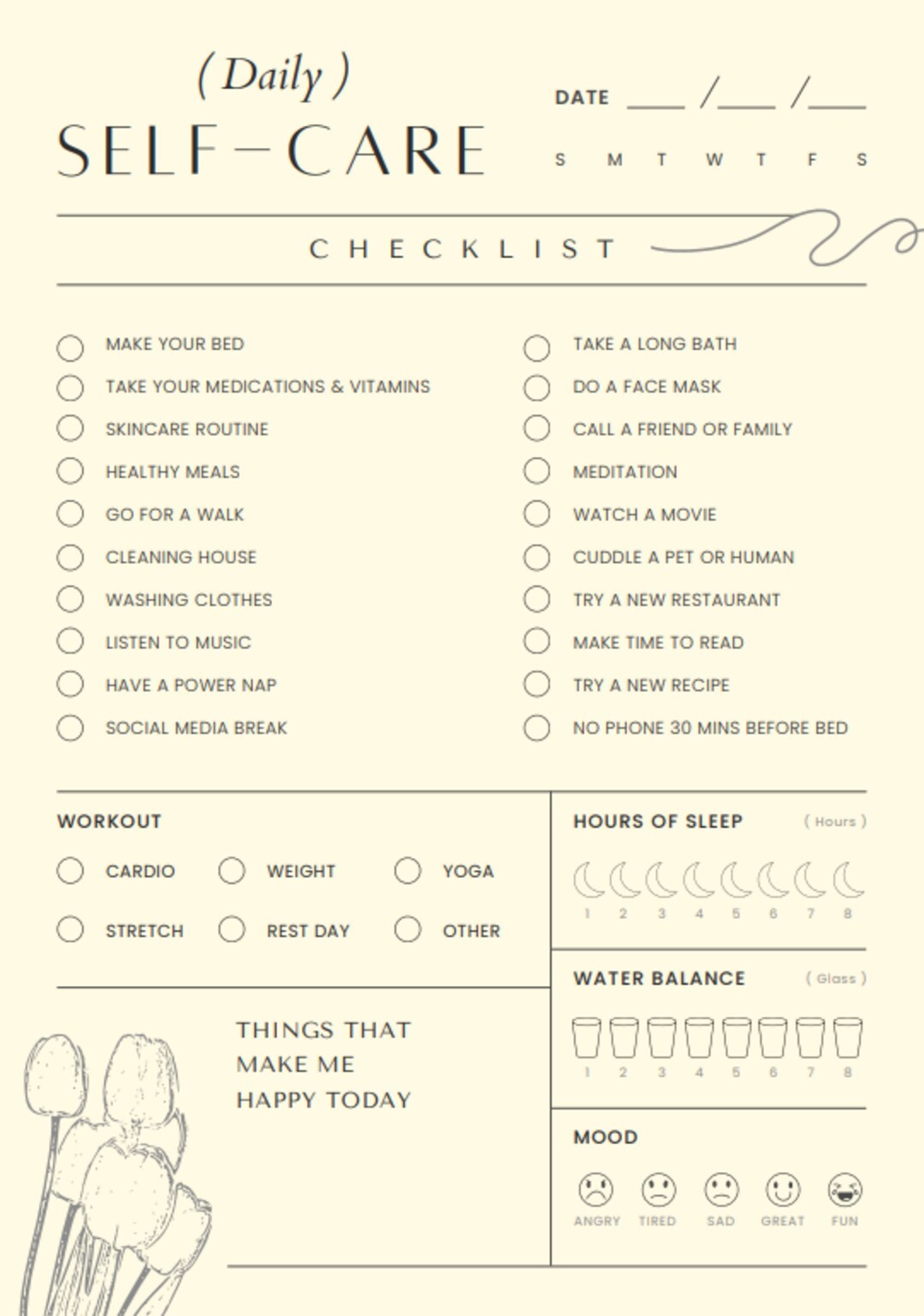 Daily Self-care Checklist - Etsy