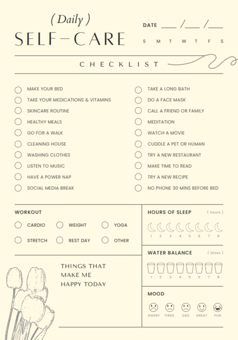 Daily Self-care Checklist - Etsy