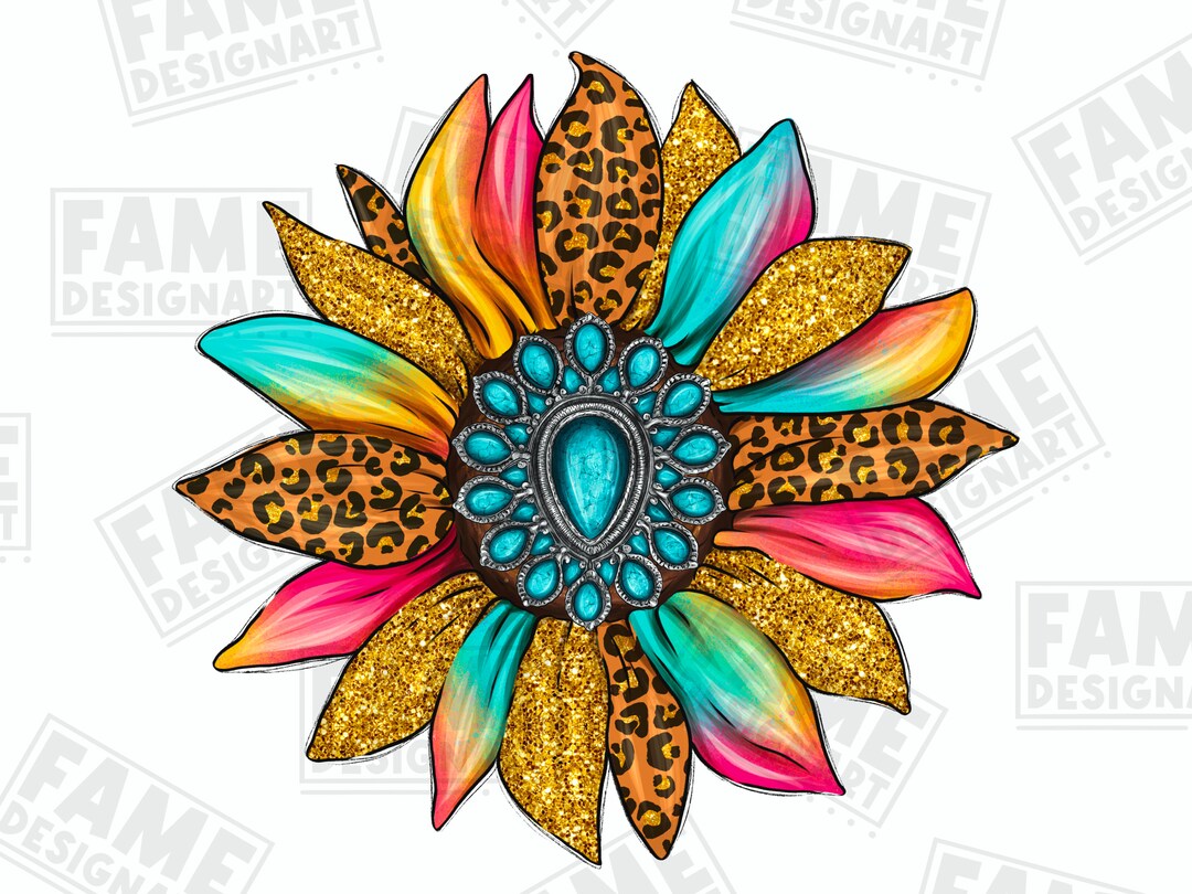 Western Sunflower Leopard and Glitter Png Design Download,western Png ...
