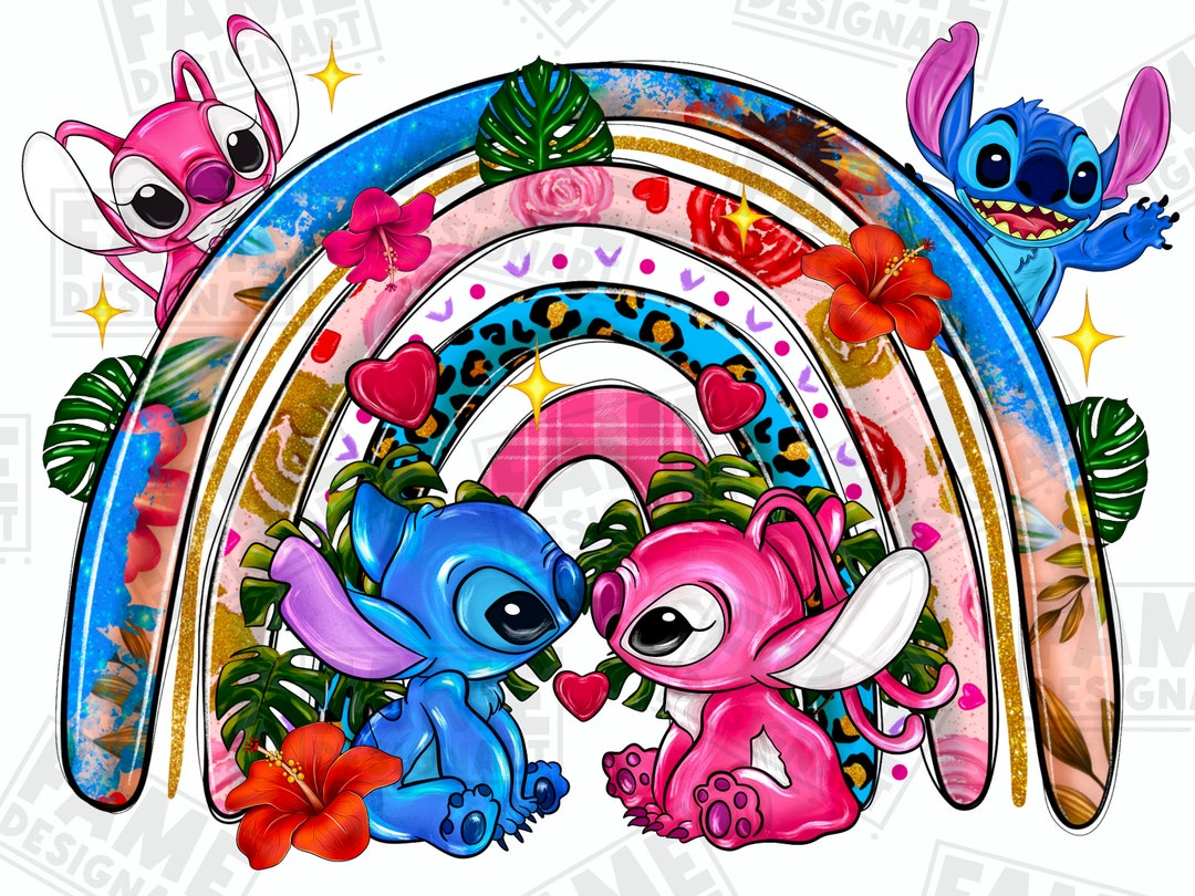 Stitch and Lilo Rainbow Png Sublimation Design Download, Hand Drawn ...