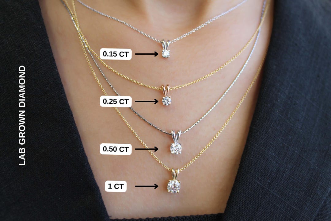 Lab Grown Diamond Necklace| 14K Solid Gold Diamond Solitaire Necklace ...