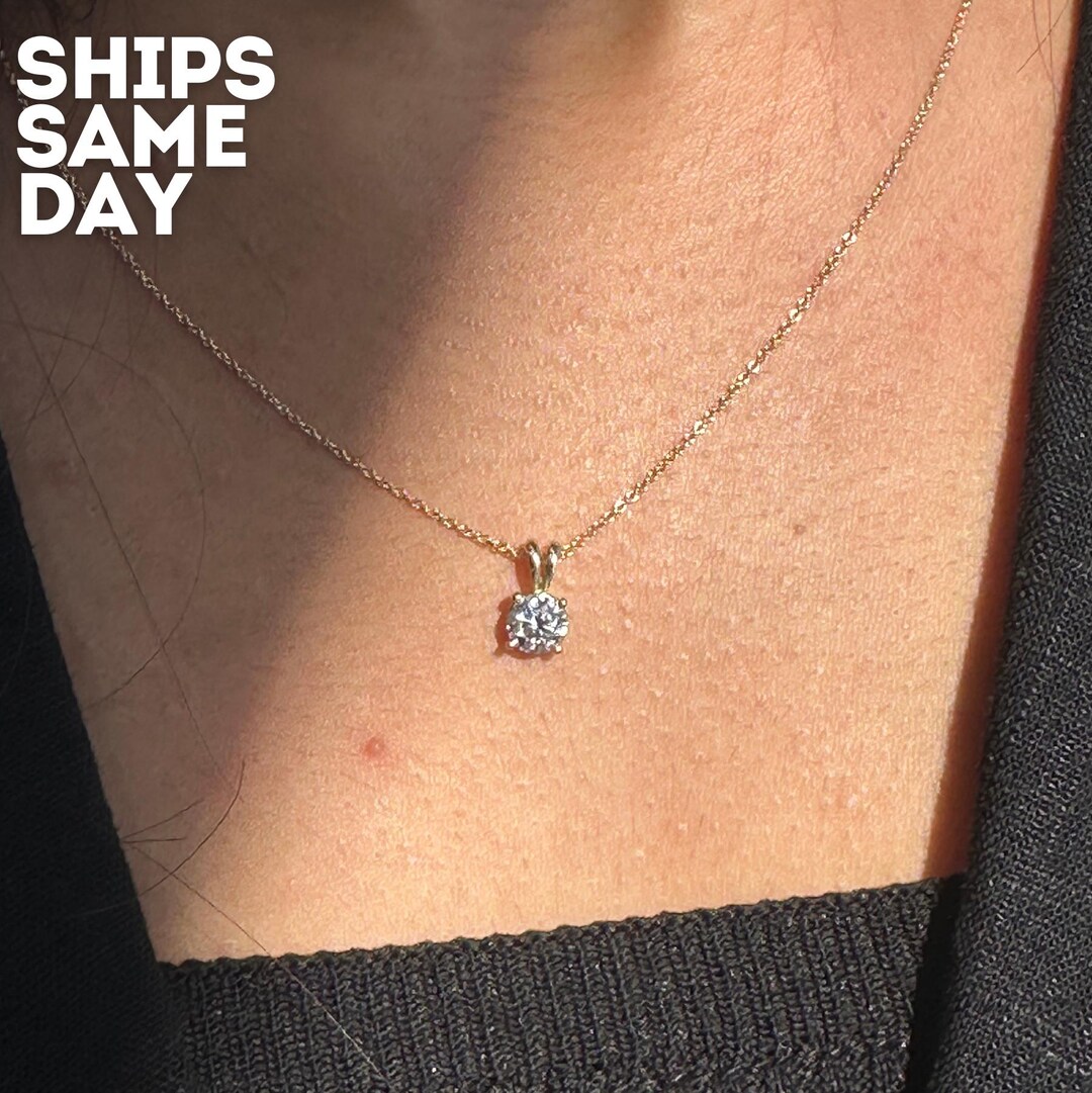 1 Carat Lab Grown Diamond Solitaire Necklace: 14K Gold IGI Certified ...