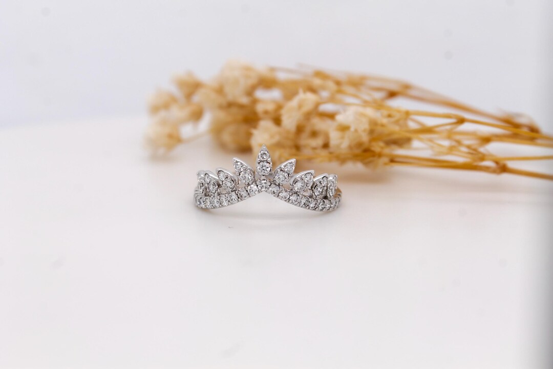 Diamond Tiara Band | 14k Solid Gold Dainty Tiara Ring | Minimalist ...