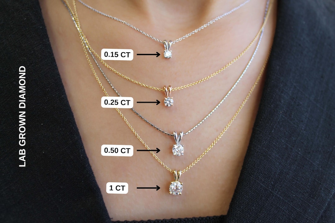 14K Gold Lab Grown Diamond Solitaire Necklace (IGI Certified) - Etsy