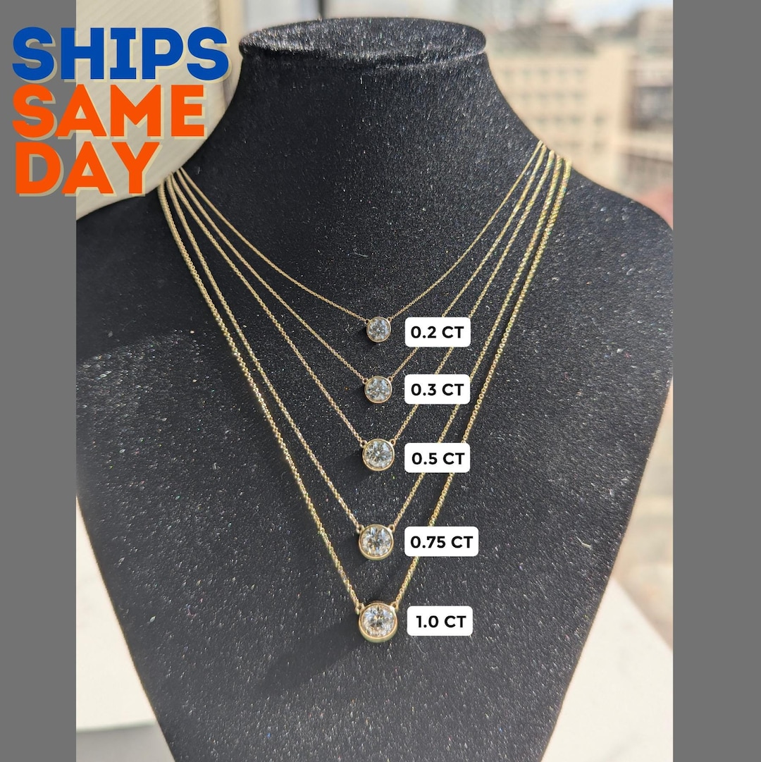 Lab Grown Diamond Bezel Necklace: 14k Gold Solitaire (0.2 - 3CT) - Etsy