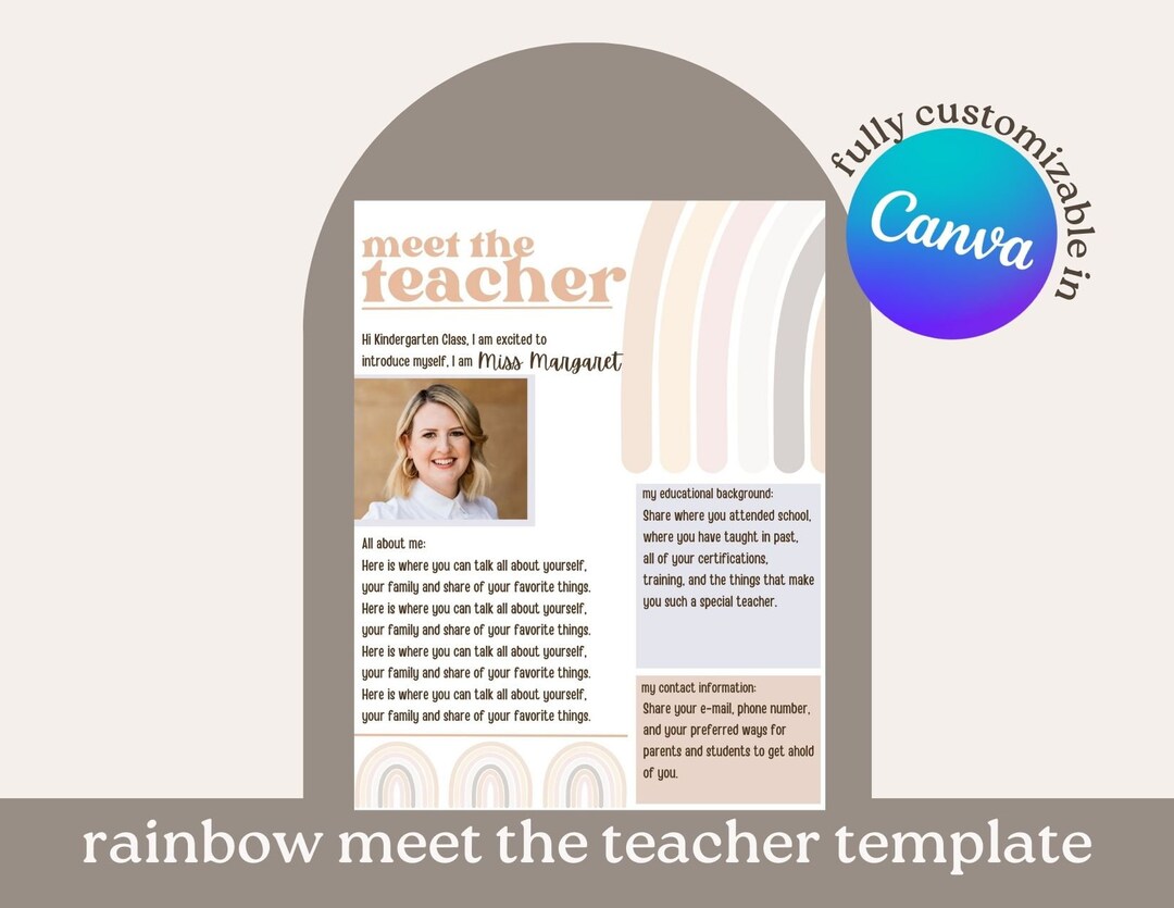 Rainbow Meet the Teacher Canva Template | Meet the Teacher Printable ...
