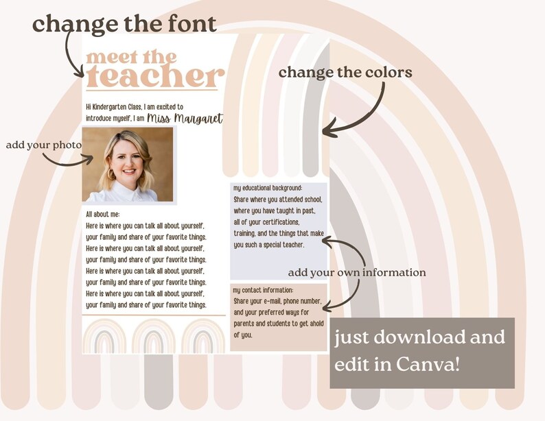 Rainbow Meet the Teacher Canva Template | Meet the Teacher Printable ...