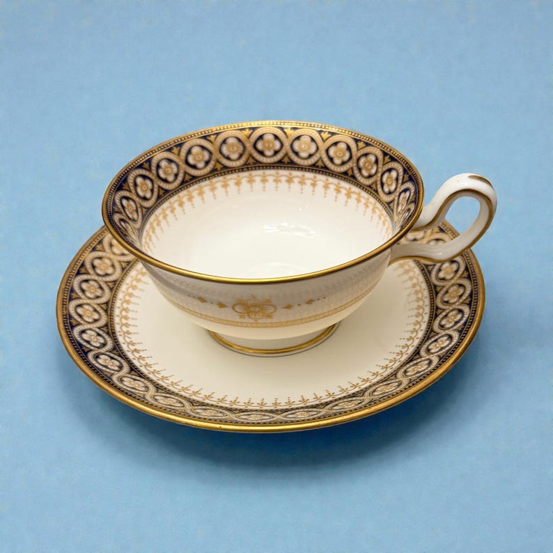 Wedgwood Peony Shape Cup and Saucer Wide Cobalt and Gold Rim, Formal ...