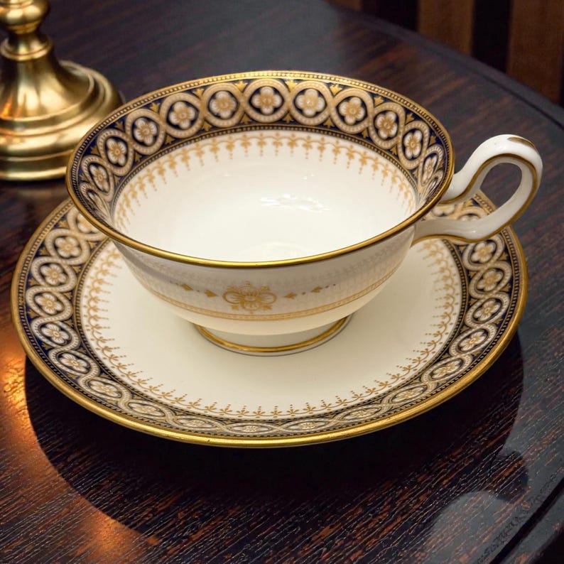 Wedgwood Peony Shape Cup and Saucer Wide Cobalt and Gold Rim, Formal ...