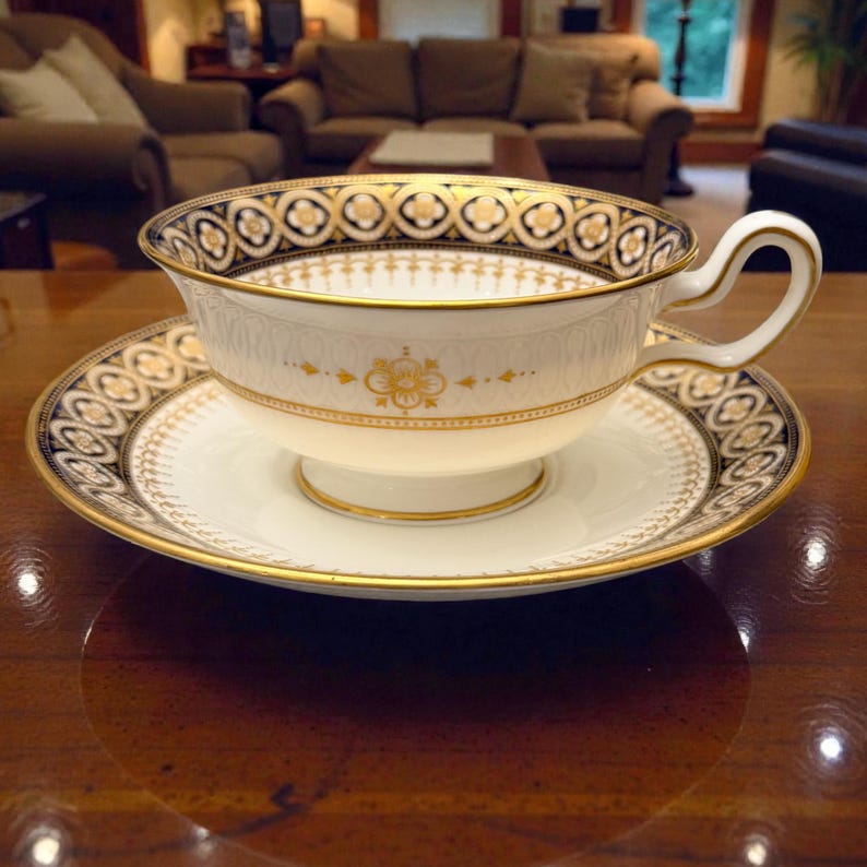 Wedgwood Peony Shape Cup and Saucer Wide Cobalt and Gold Rim, Formal ...