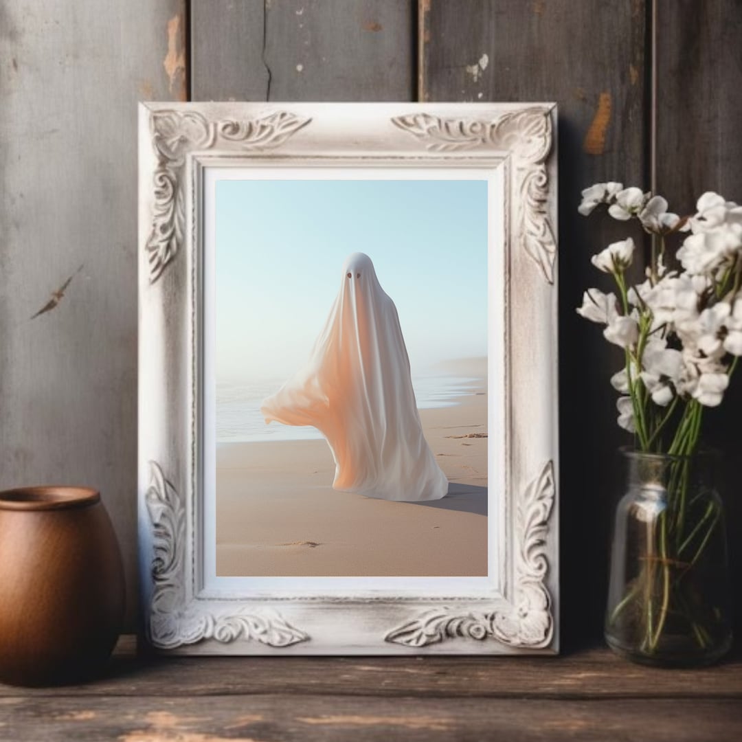 Ghost on the Beach Halloween Wall Art Print, Ocean Nautical Seaside ...
