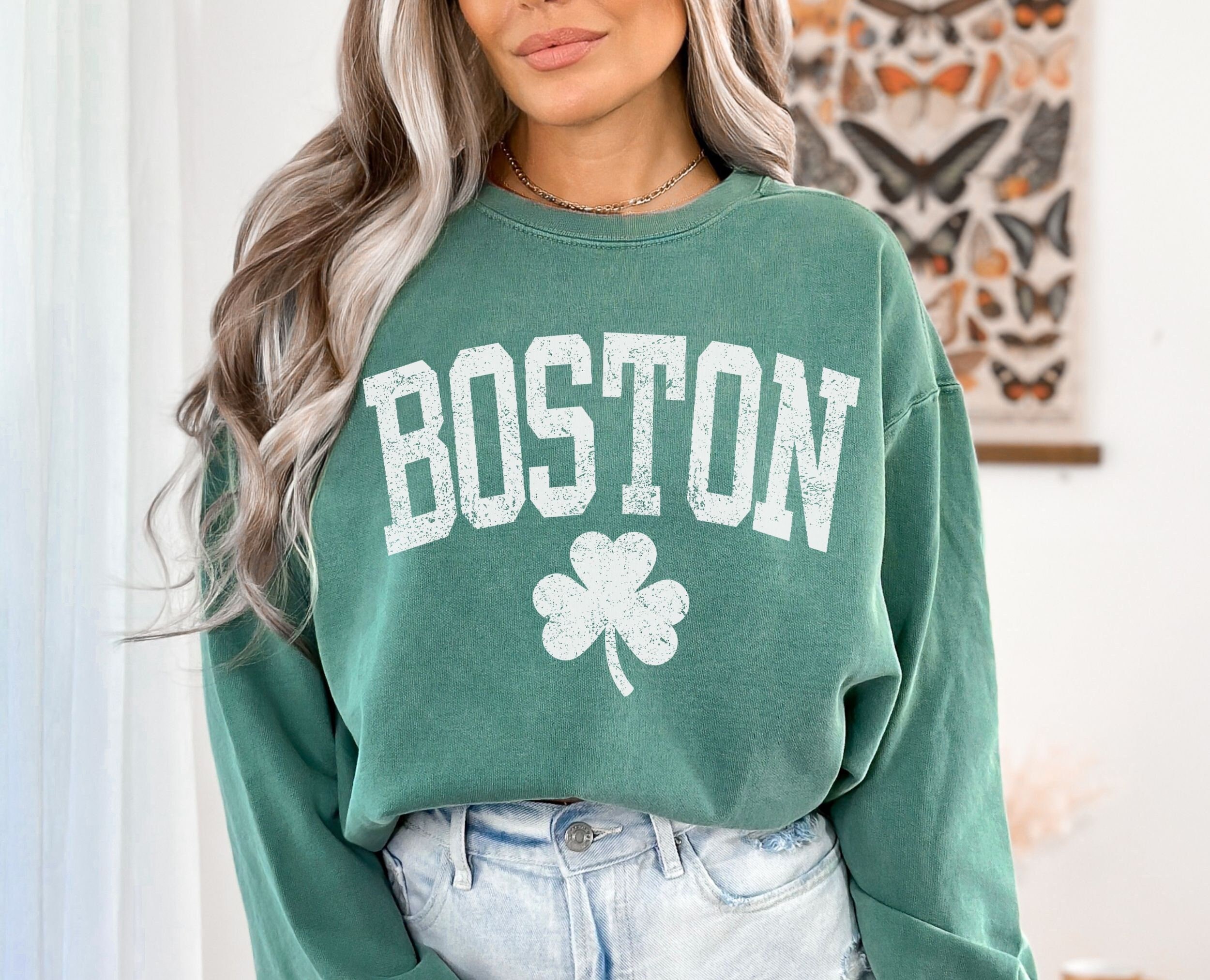 Boston Sweatshirt, Southie Boston Shamrock Irish, Faded Vintage ...
