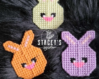 Set or 6 Peeps Bunnies Plastic Canvas Cut Outs, Needlepoint Craft. 6 Bunny Craft. Easter Garland ...