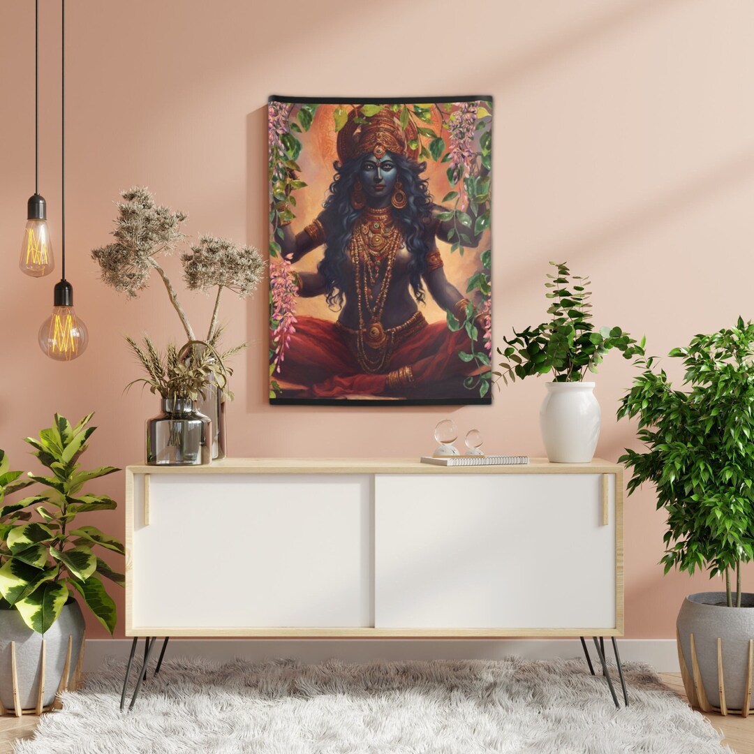 Floral Kali Ma Wall Tapestries, Hinduism Goddess Tapestry, Mythology ...