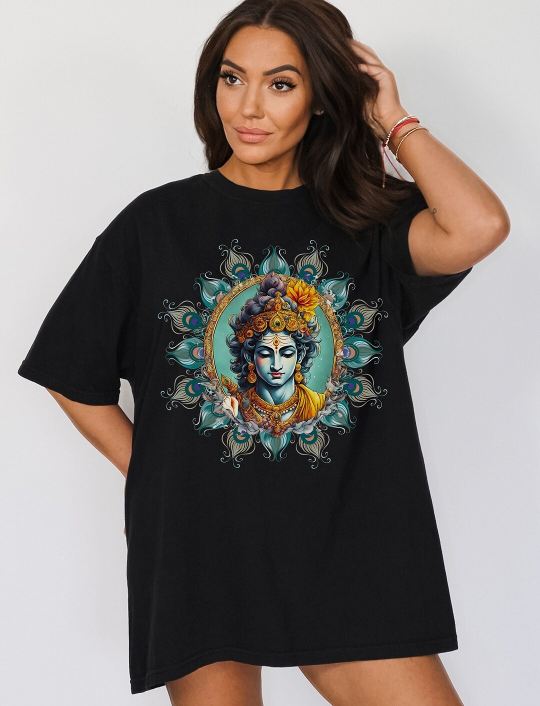 Hindu Deity Krishna With Peacock Feathers T-shirt, Hinduism Deity ...