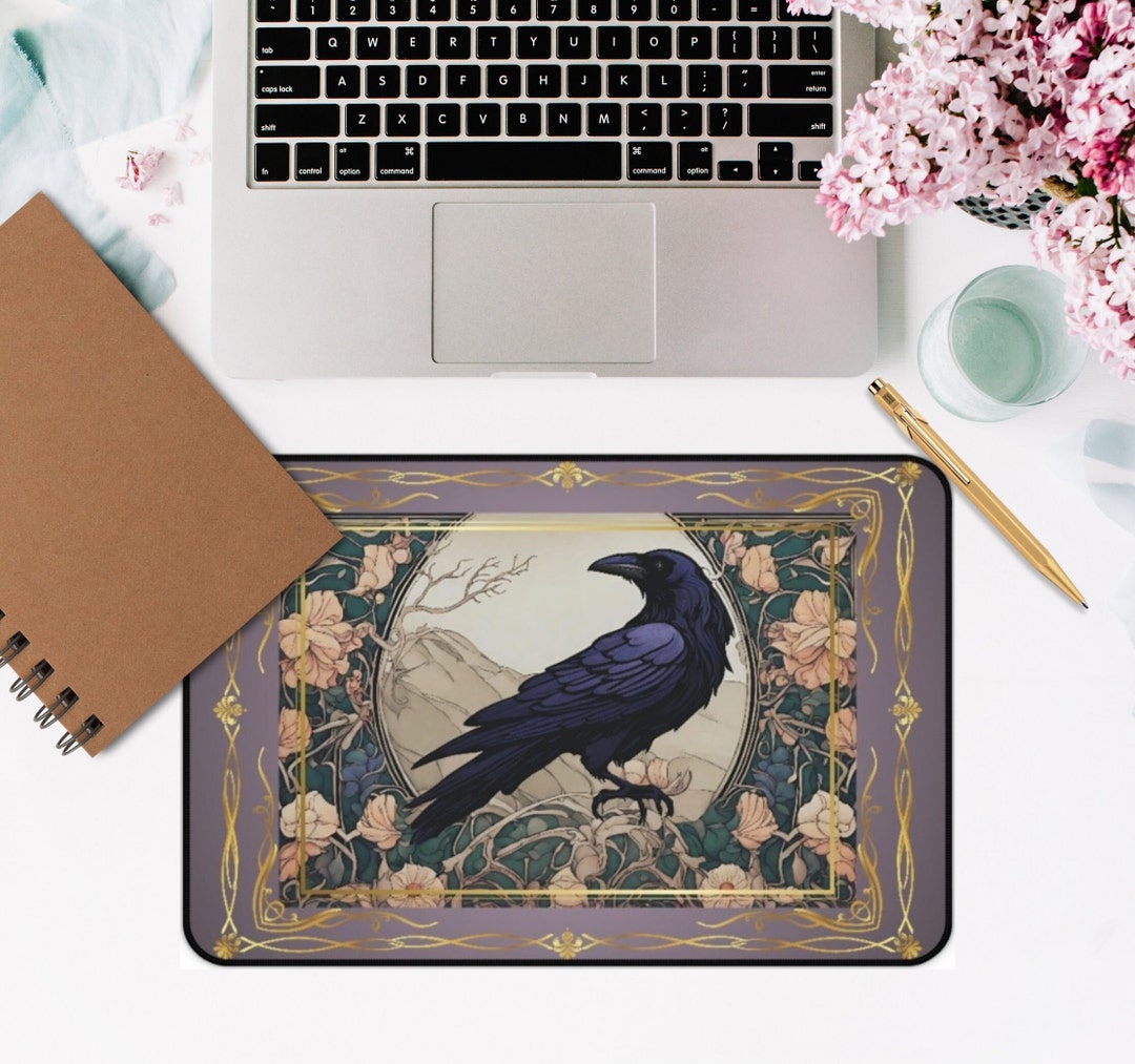 Vintage Inspired Art Nouveau Floral Raven Desk Pad Stylish and ...