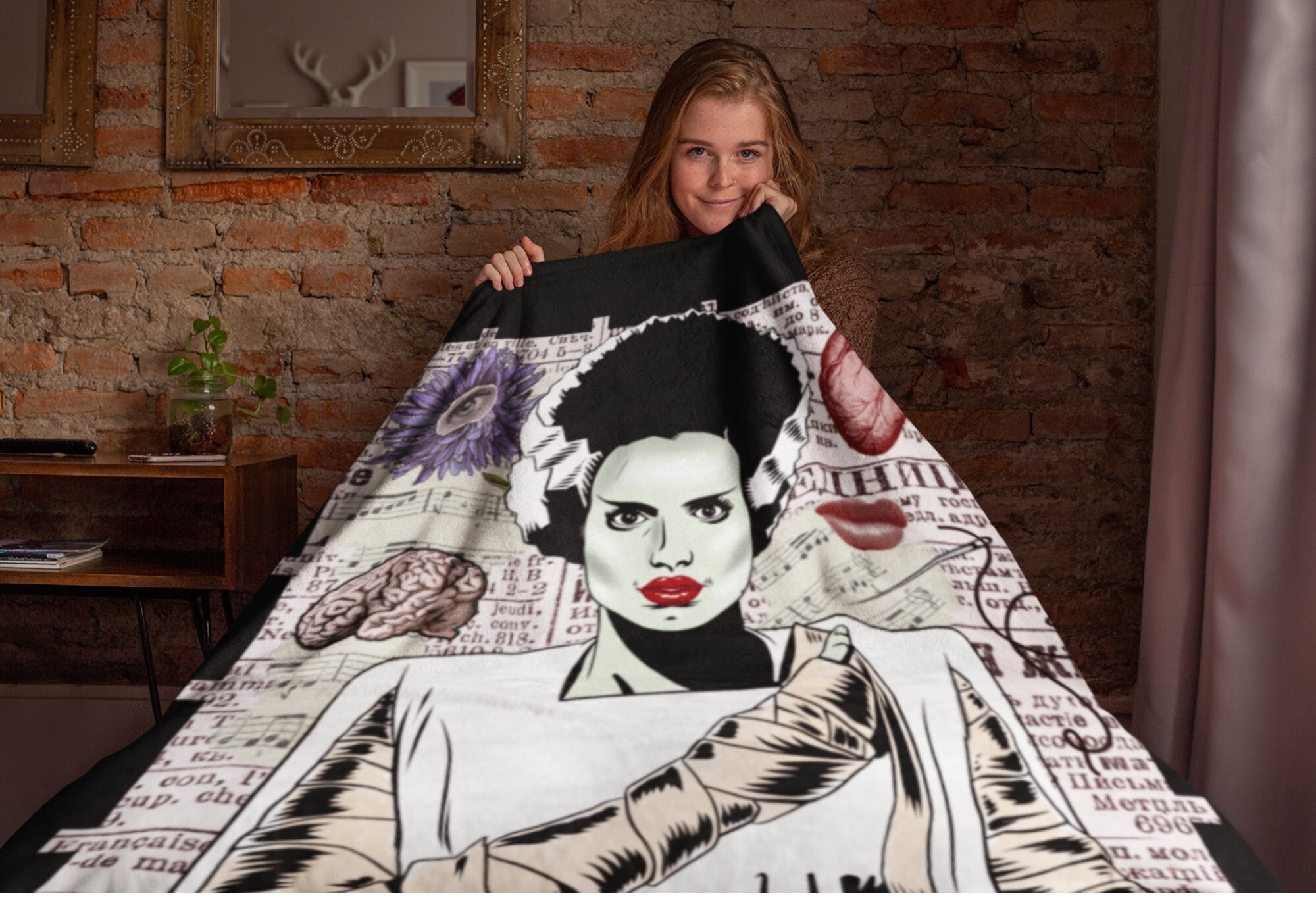 Frankenstein's Bride Sherpa Blanket, Horror Movie Blanket, Retro ...