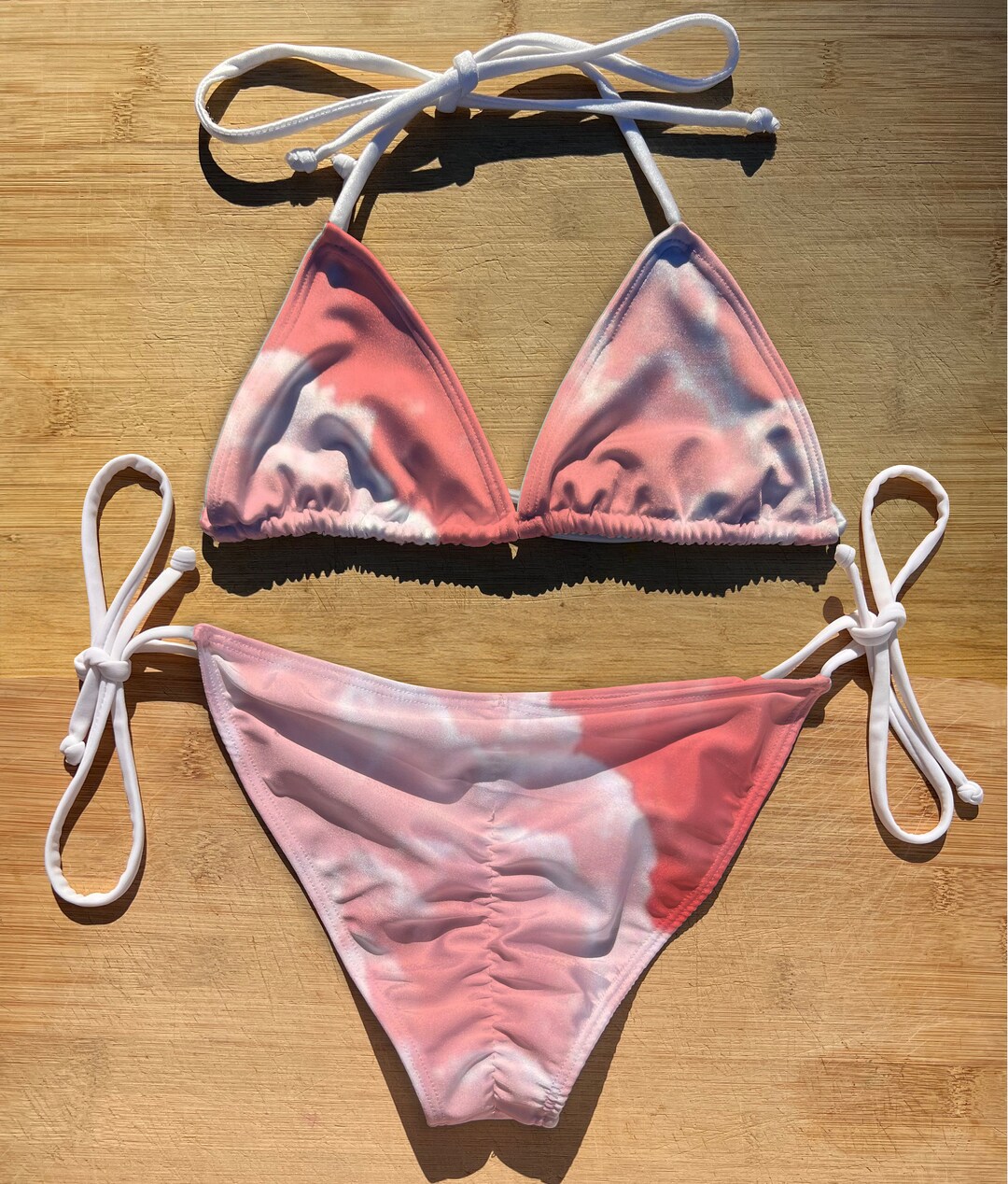 Swimwear Scrunch Butt Tie & Triangle Top Bikini Set Cotton Candy Clouds ...