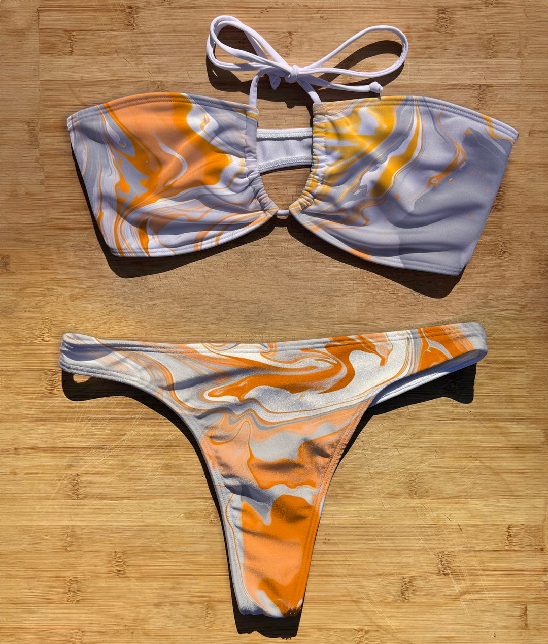 Swimwear Bandeau Halter Tie Bikini Set | Mandarin Orange | Thong Brazil ...