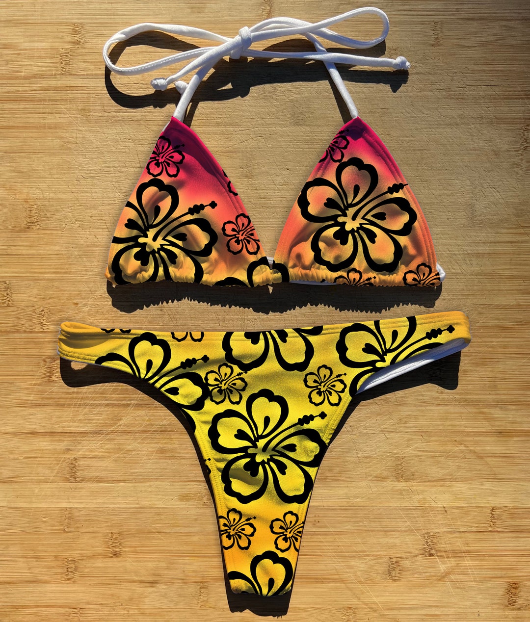 Swimwear Bikini 1 or 2 Piece Set | Hawaiian Hibiscus | Thong Cheeky ...
