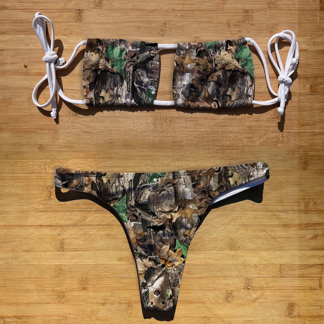Swimwear Square Halter Tie Bikini Set | Hunting Camo | Thong Cheeky ...