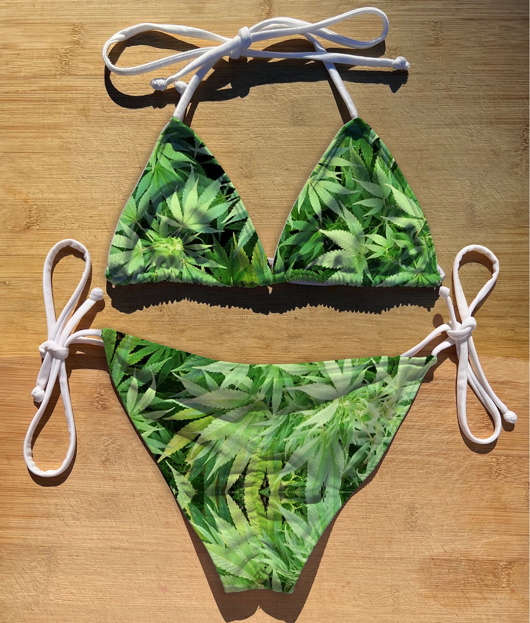 Swimwear Scrunch Butt Tie & Triangle Top Bikini Set | Cannabis | Thong ...