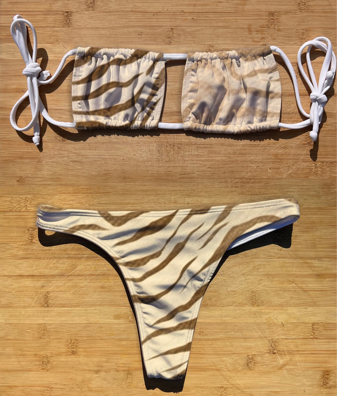 Swimwear Square Halter Tie Bikini Set Sand Tiger Thong - Etsy