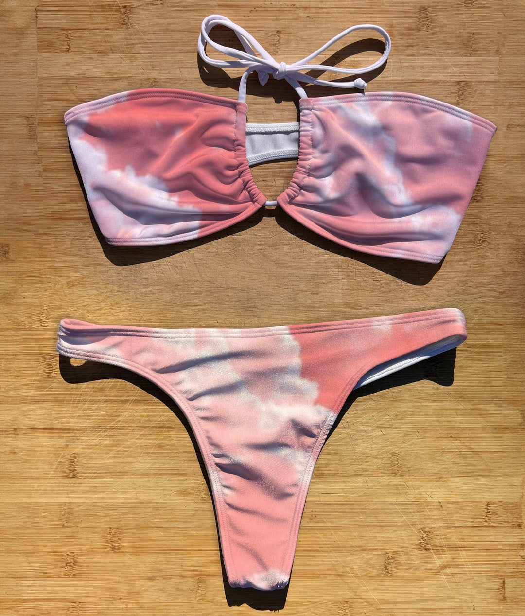 Swimwear Bandeau Halter Tie Bikini Set Cotton Candy Clouds Thong Brazil ...