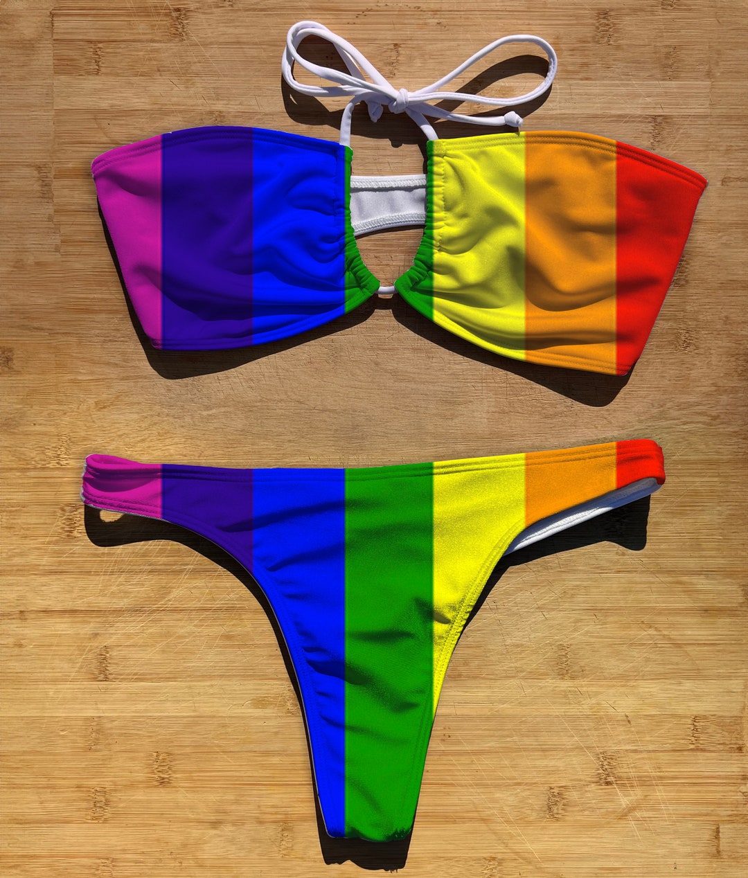 Swimwear Bandeau Halter Tie Bikini Set | Gay Pride Flag | Thong Brazil ...
