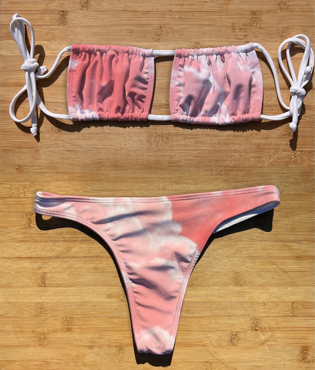 Swimwear Square Halter Tie Bikini Set Cotton Candy Clouds Thong Cheeky