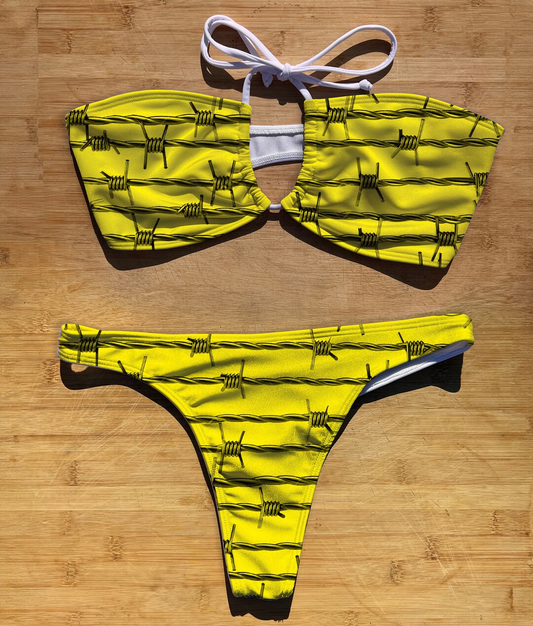 Swimwear Bandeau Halter Tie Bikini Set Barbed Wire Thong Brazil Full