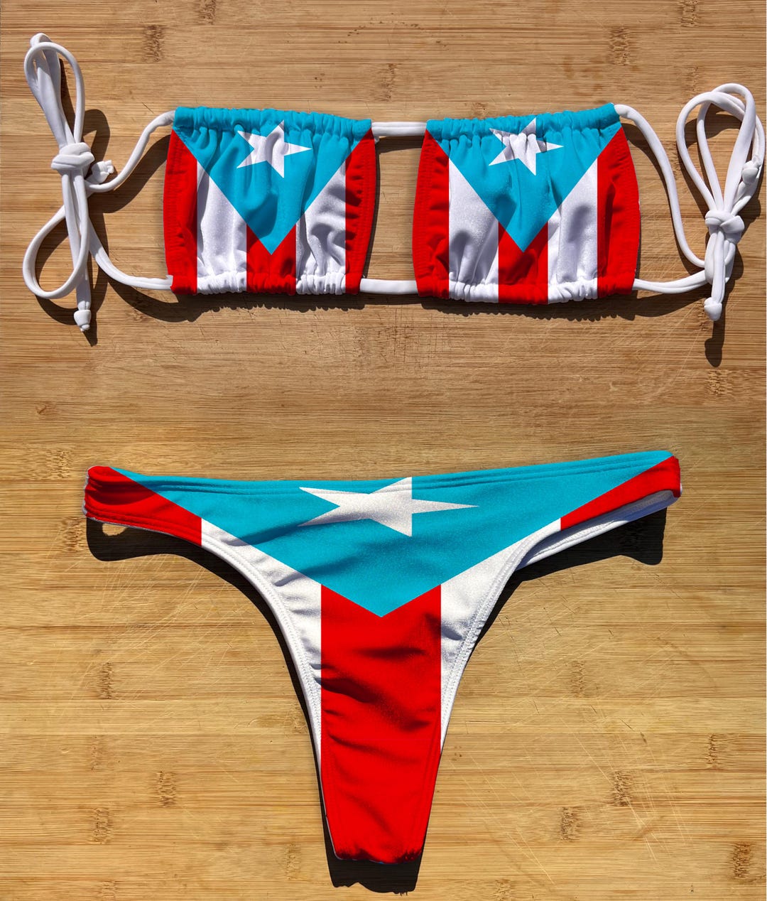 Swimwear Square Halter Tie Bikini Set | Puerto Rico Flag | Thong Cheeky ...