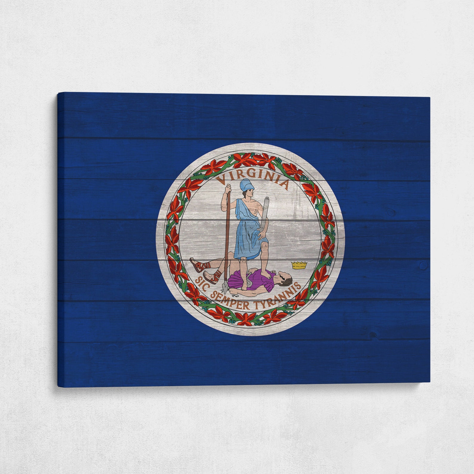 13th Brand Art Wood Virginia State Flag, 1.5 Inch Thick Gallery Canvas ...