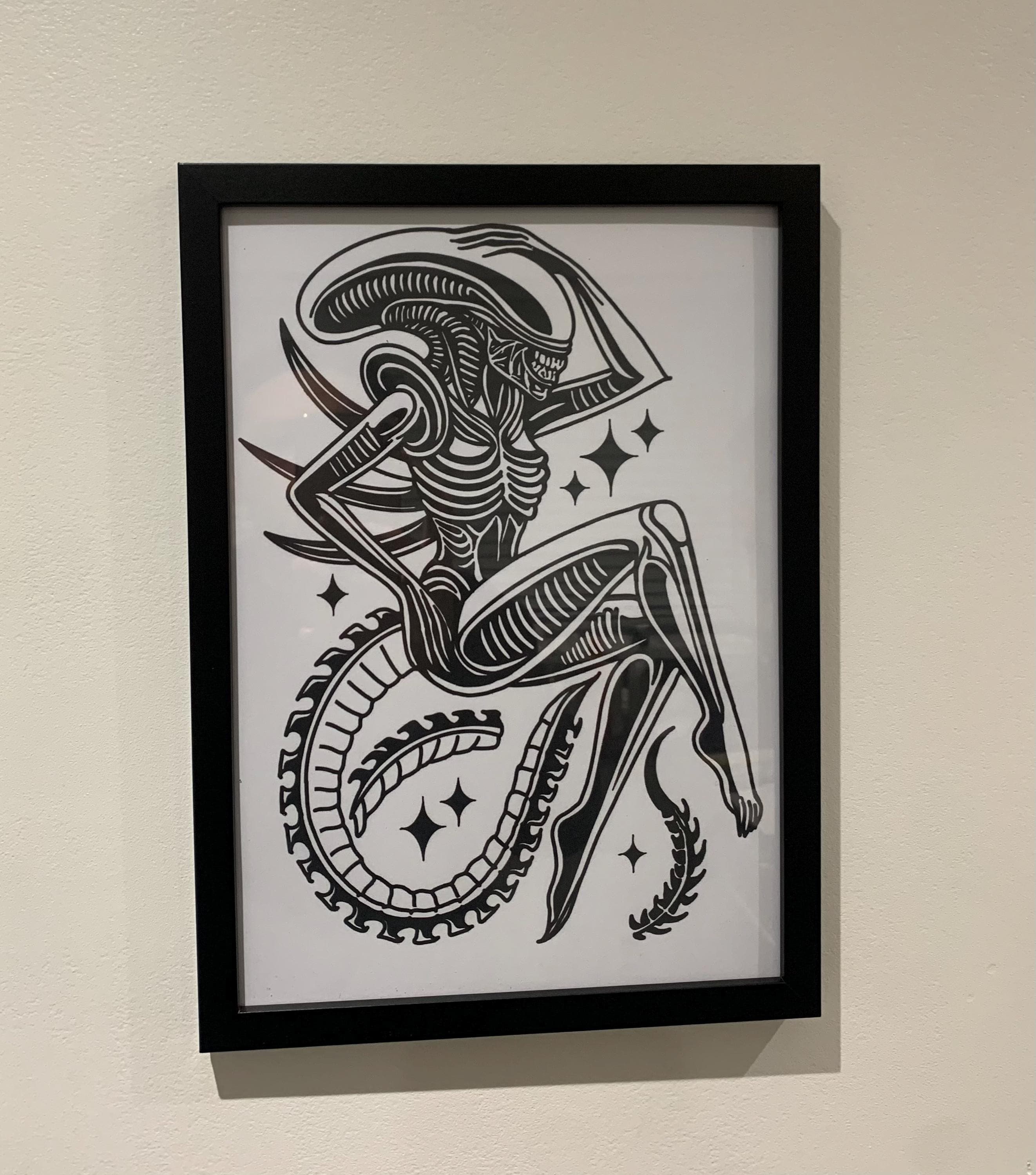 Alien Xenomorph Pin-up Art Print – A4 Size Sci-fi Poster – Tattoo Flash ...