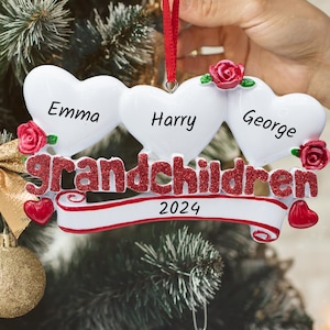 Personalized Grandchildren With 3 Hearts Ornament, Family Christmas ...