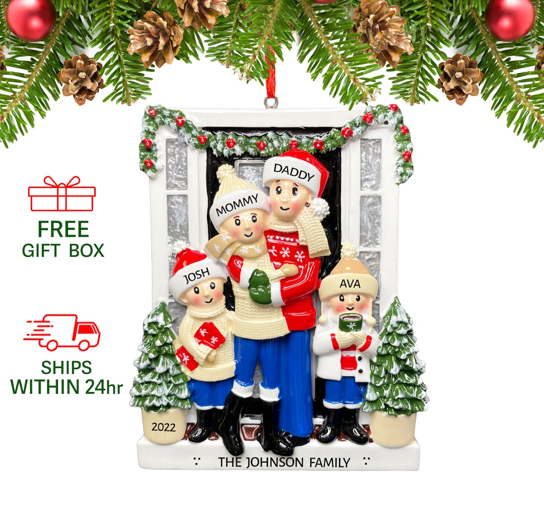 House Family of 4 Christmas Ornament, Personalized Family of Four in ...