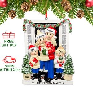 House Family of 4 Christmas Ornament, Personalized Family of Four in ...