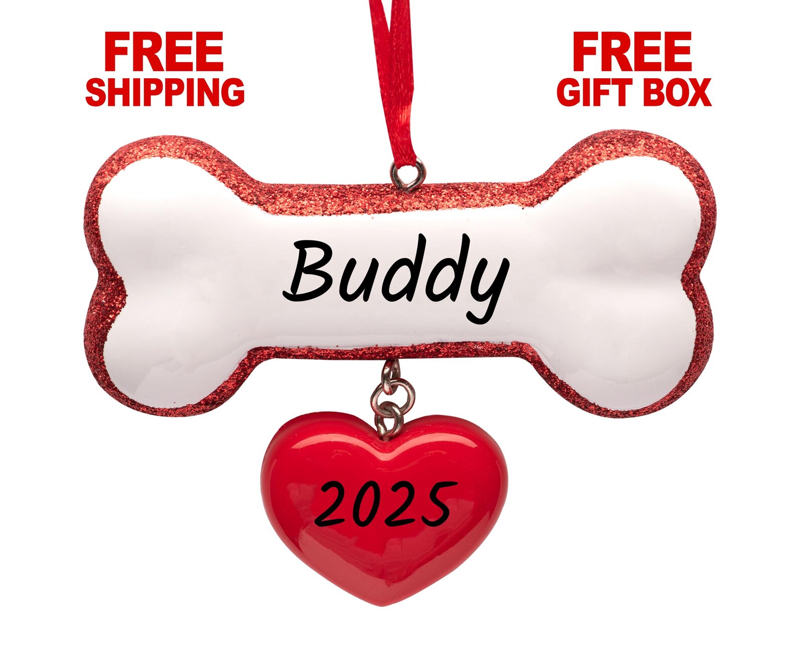 Personalized Dog Bone With Heart Christmas Ornament 2025, Dog Bone ...