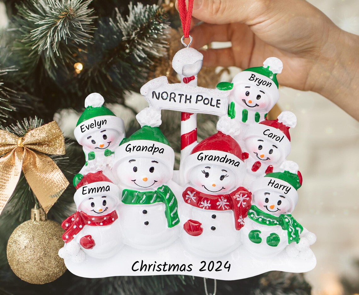 Personalized Snowman Family of 7 Ornament 2025, Customized North Pole ...