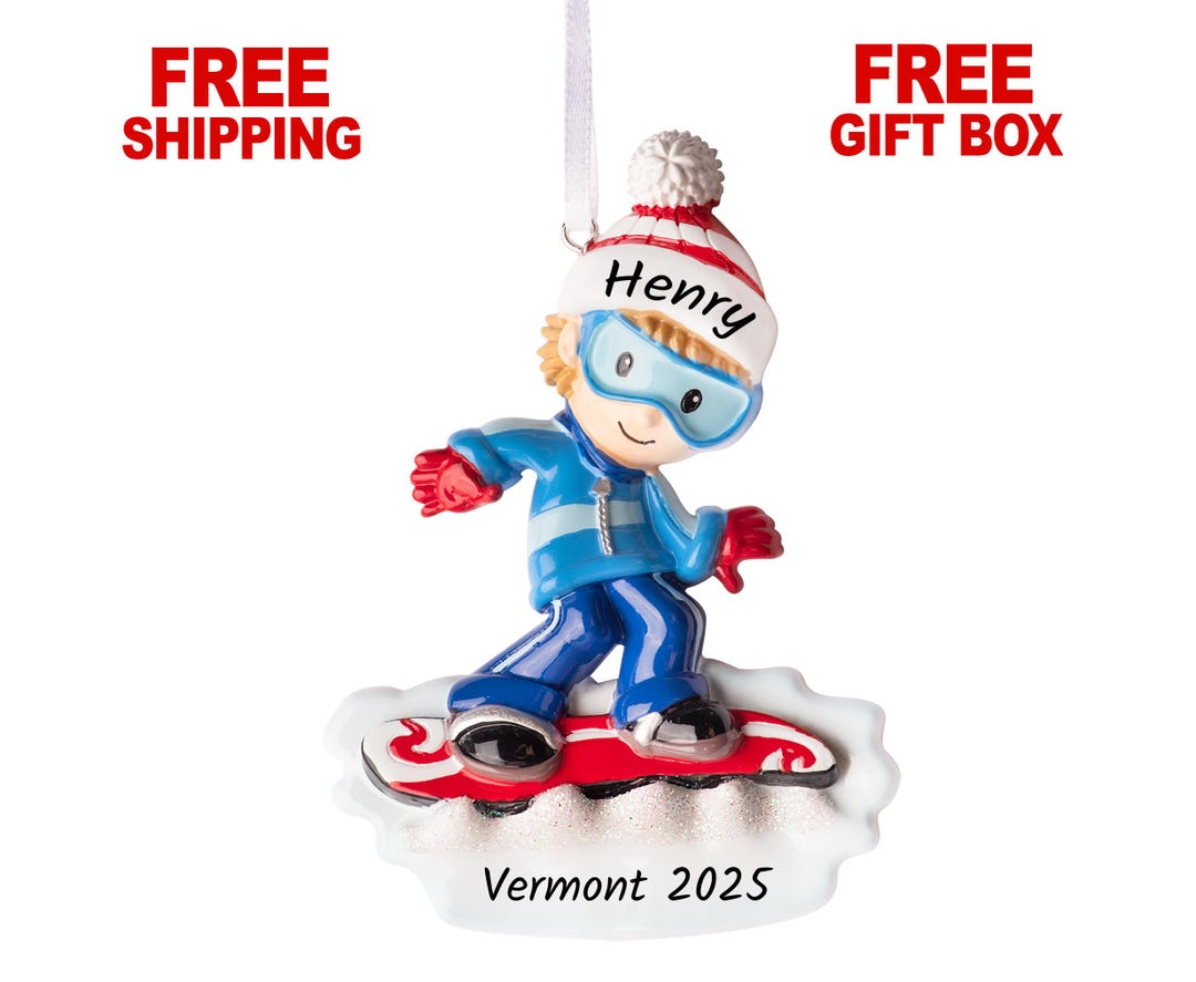 Personalized Snowboarding Christmas Ornament, Snowboarder Boy Xmas Tree ...