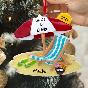 Personalized Beach Ornament, Beach Chair Sunbathing Christmas Ornament ...