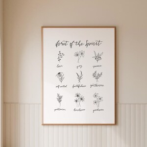 Fruits of the Spirit Floral Vintage Chart Bible Verse Wall Print ...